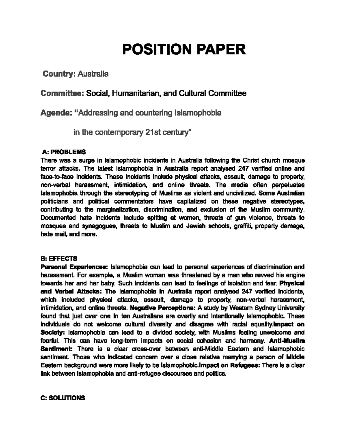 Position Paper - can be used in mun - Moderan united nations - Studocu