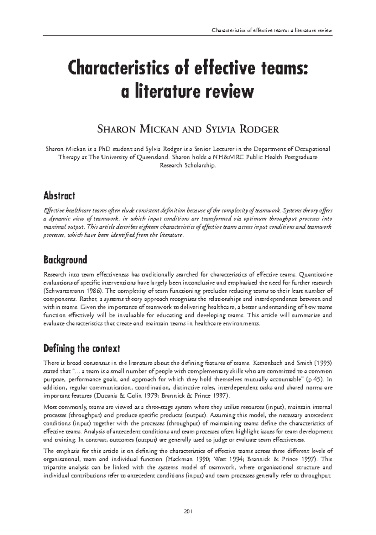 Articulo 1 - Characteristics of effective teams: a literature review ...