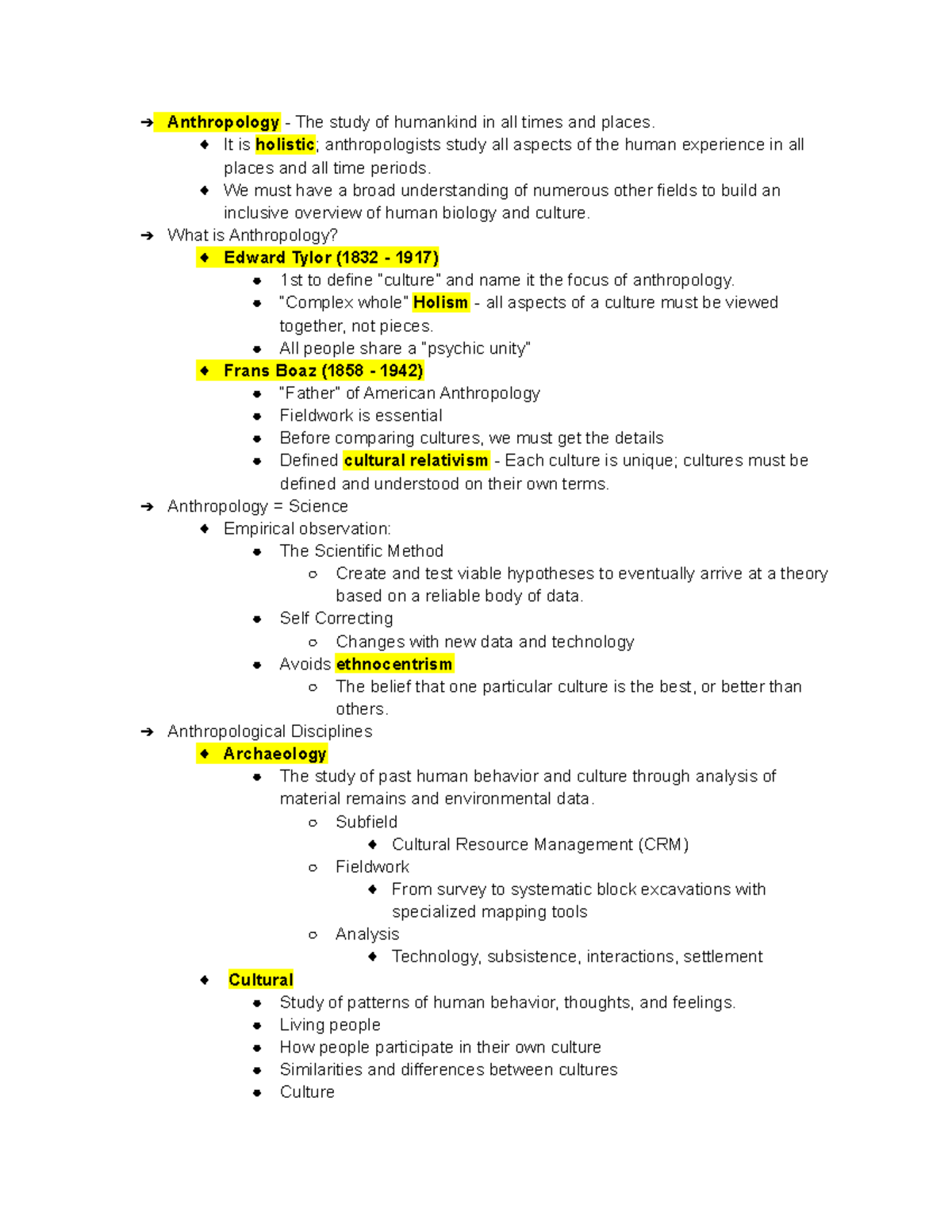 Exam #1 - Lecture notes First set of notes - Anthropology - The study ...