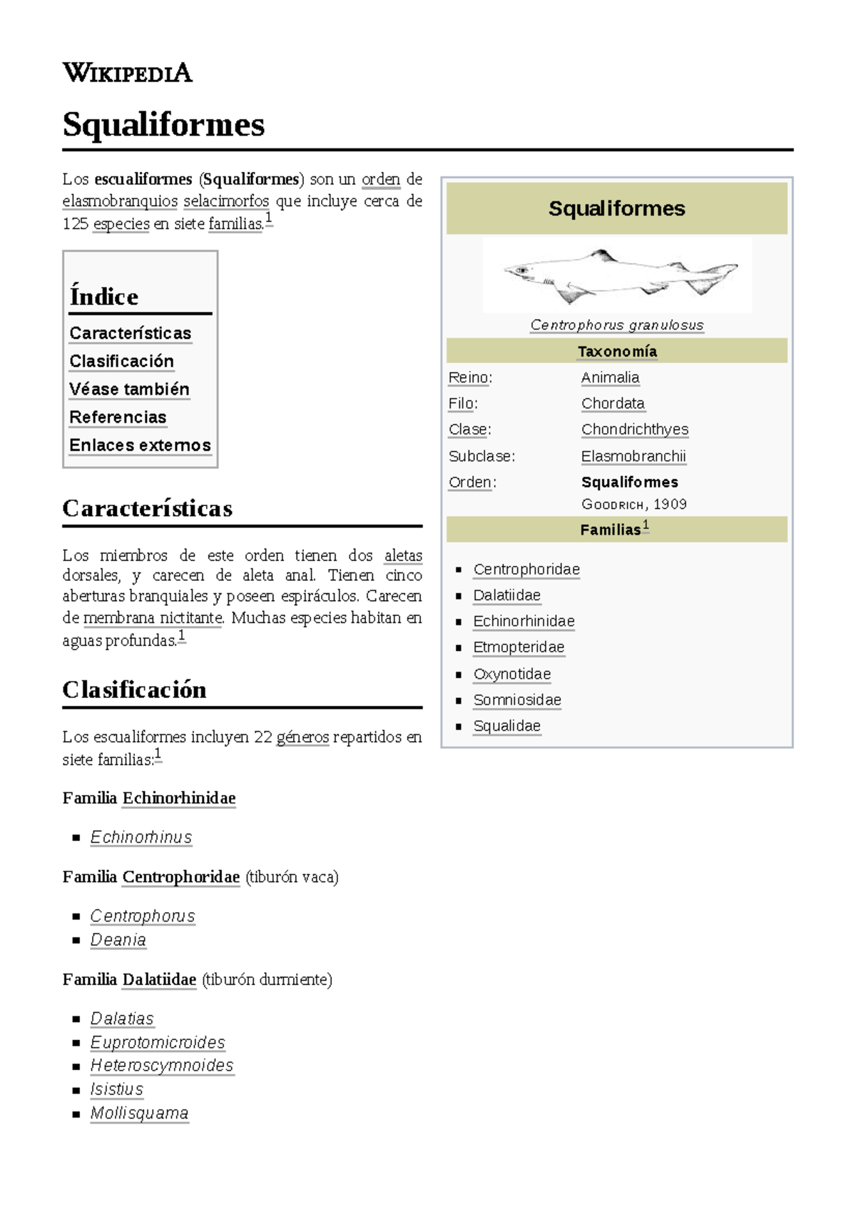 Squaliformes - oio - Squaliformes Centrophorus granulosus Taxonomía ...