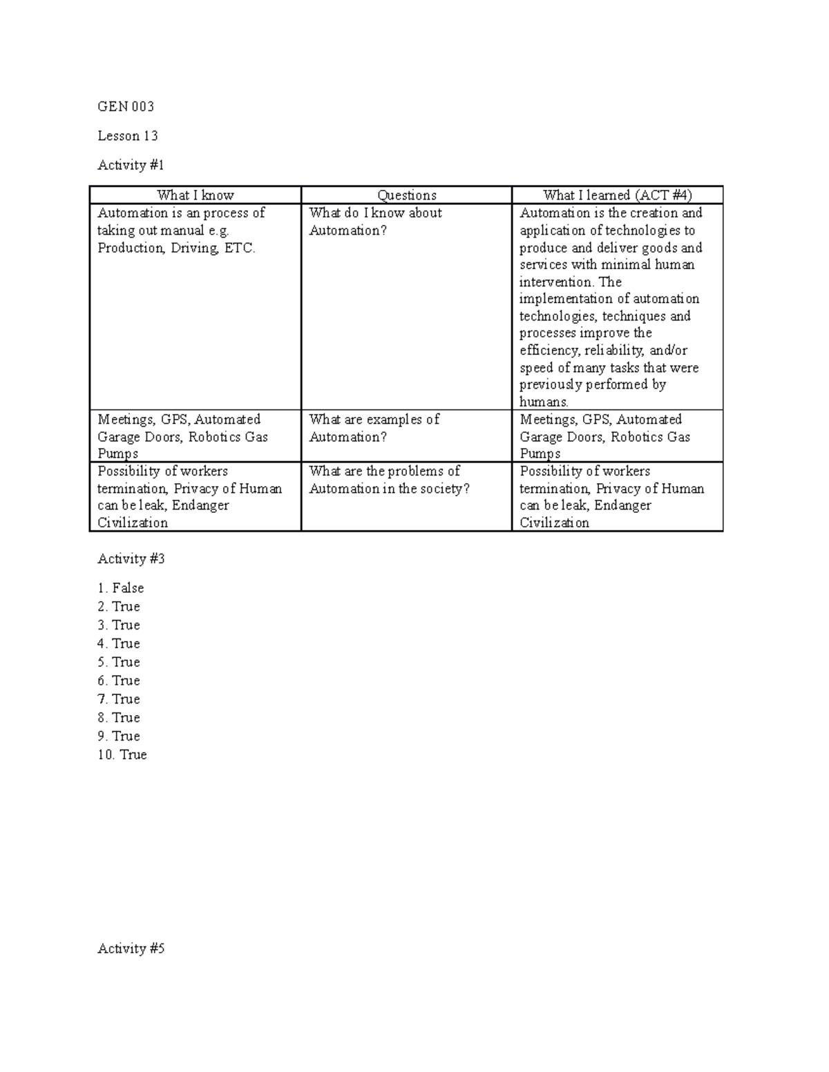 Lesson-13 - Lesson-13 - GEN 003 Lesson 13 Activity # What I know ...