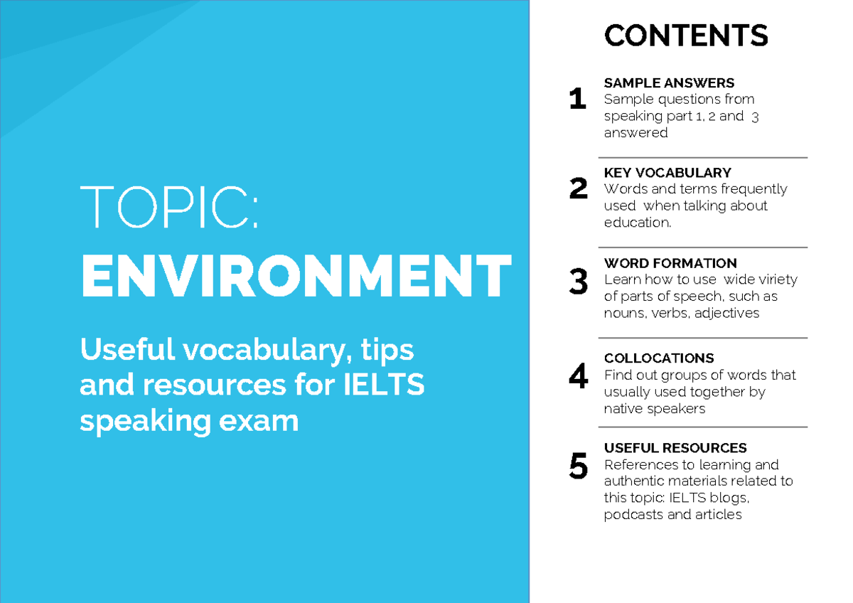 2 Environment topic Ielts speaking - CONTENTS 1 SAMPLE ANSWERS Sample ...