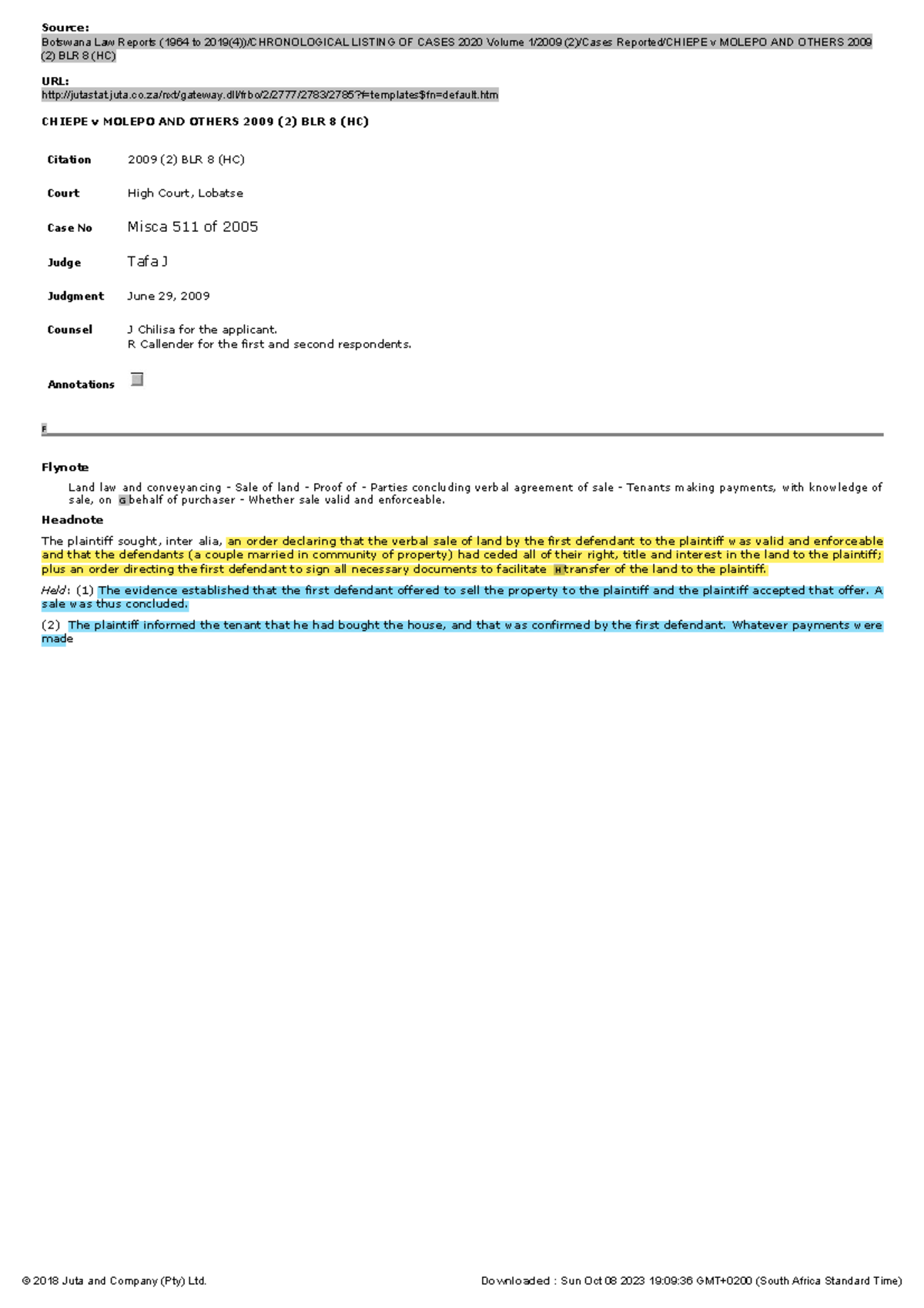 Chiepe v Molepo AND Others 2009 (2) BLR 8 (HC) - Source: Botswana Law ...