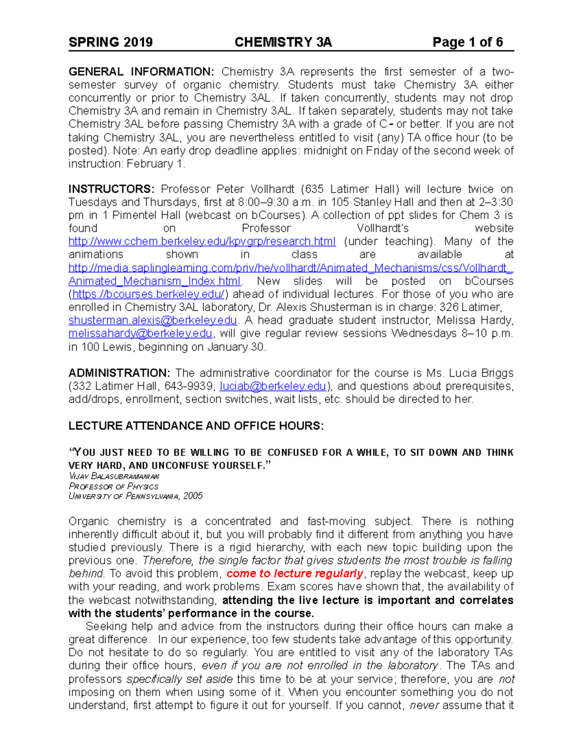 Chem3ASpring 2019 Syllabus - GENERAL INFORMATION: Chemistry 3A ...