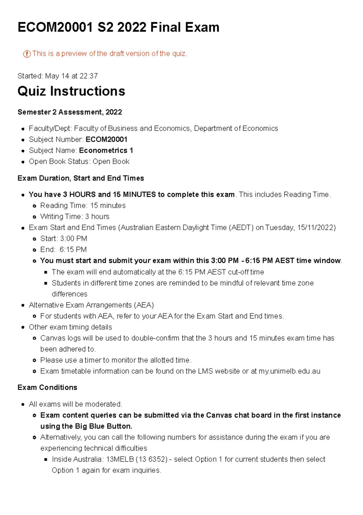 Sem2 2022 Final Exam - ECOM20001 S2 2022 Final Exam This is a preview of the draft version of ...