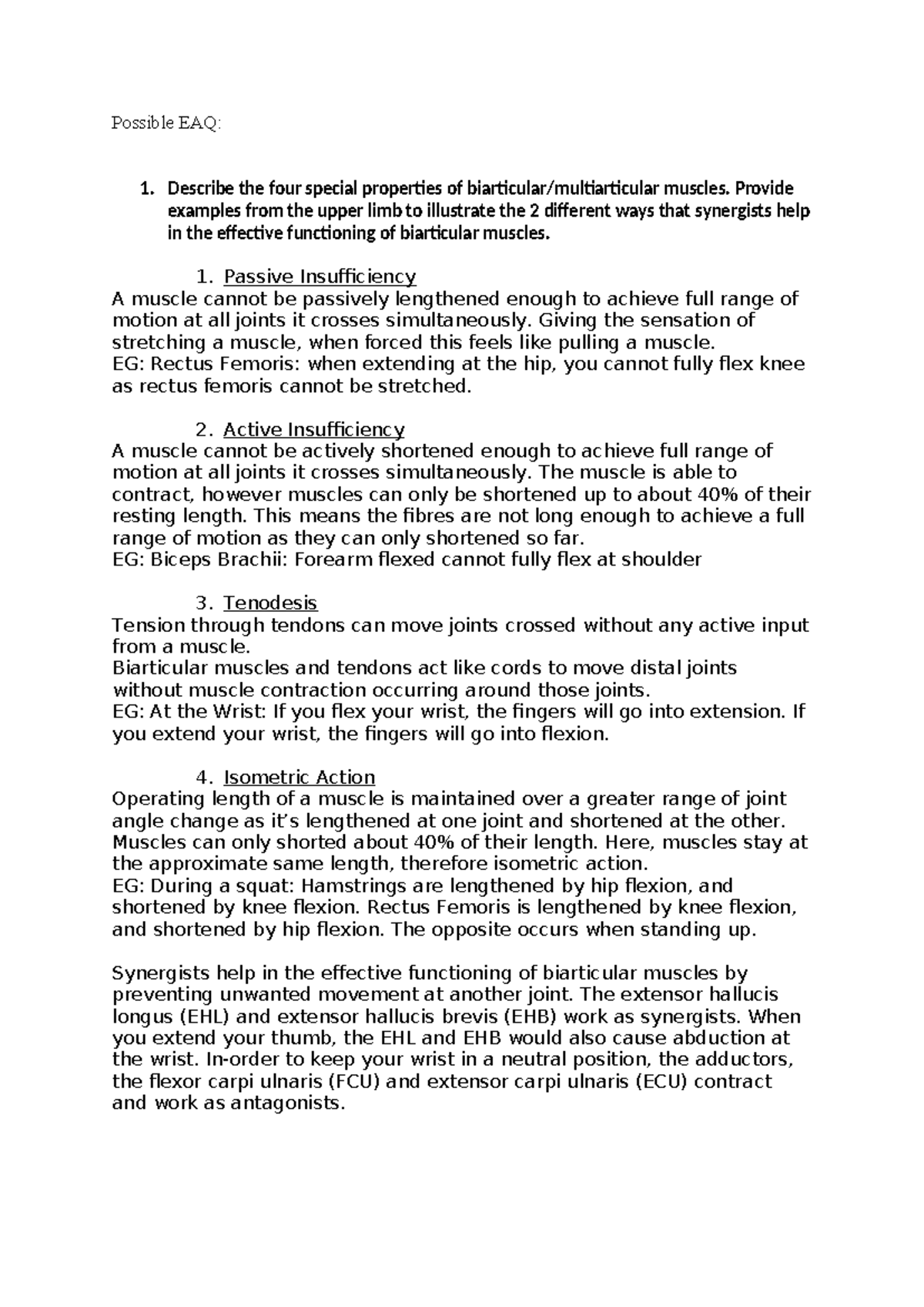 Writing test 1 questions - Possible EAQ: 1. Describe the four special ...