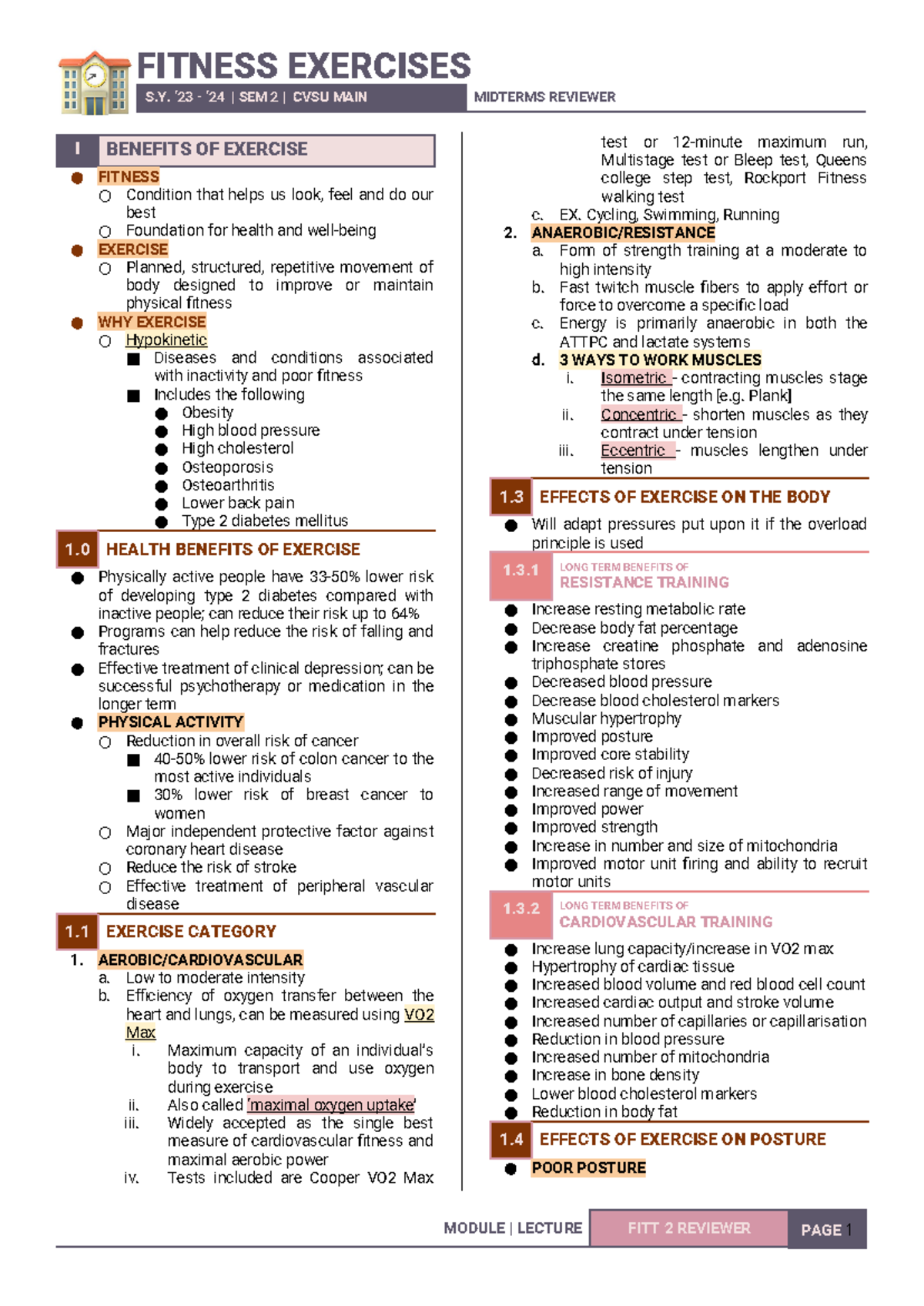 Fitness Exercises Midterm - FITNESS EXERCISES S. ‘23 - ‘24 | SEM 2 | CVSU MAIN MIDTERMS REVIEWER ...