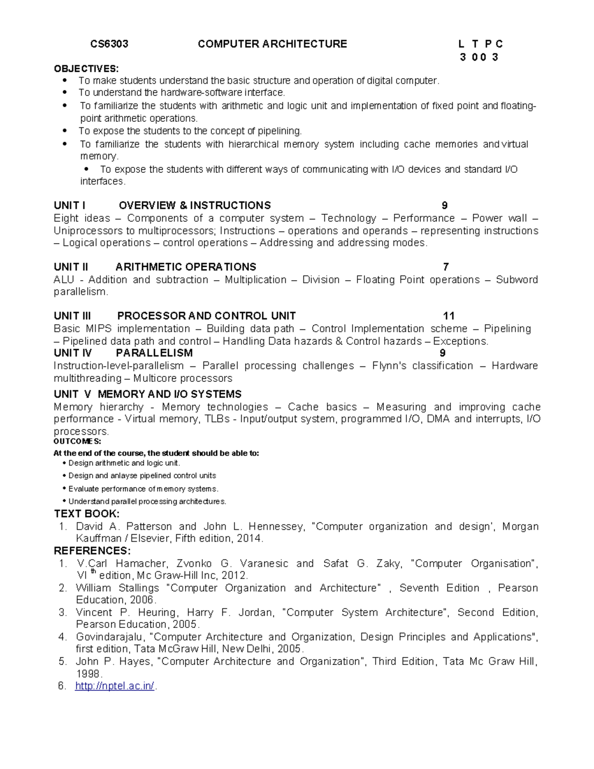 Question-bank-cs6303-computer-architecture - CS6 303 COMPUTER ARCHITECTURE L T P C 3 0 0 3 - Studocu