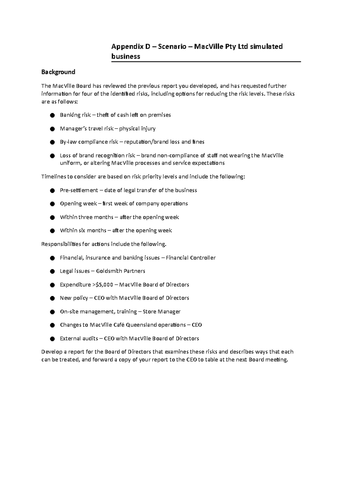 Appendix D – Scenario – Mac Ville Pty Ltd simulated business - Appendix ...