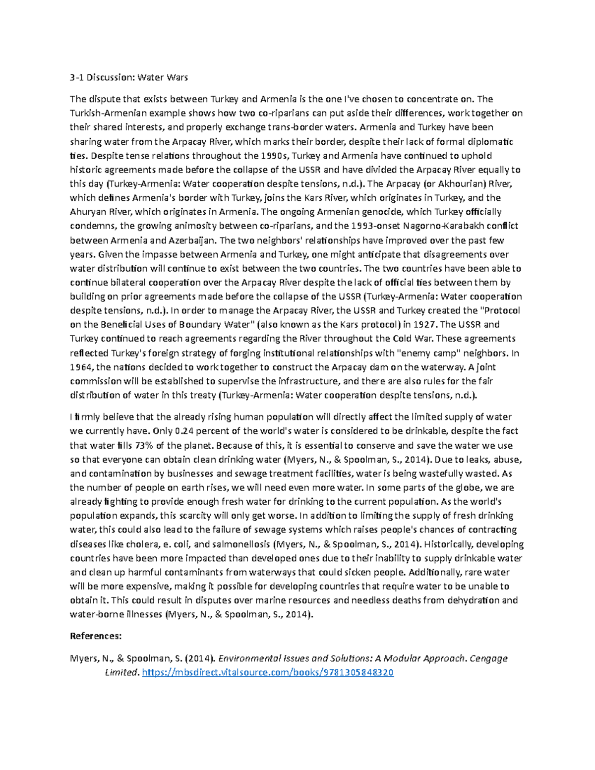 SCI 218 3-1 Discussion Water Wars - 3-1 Discussion: Water Wars The ...