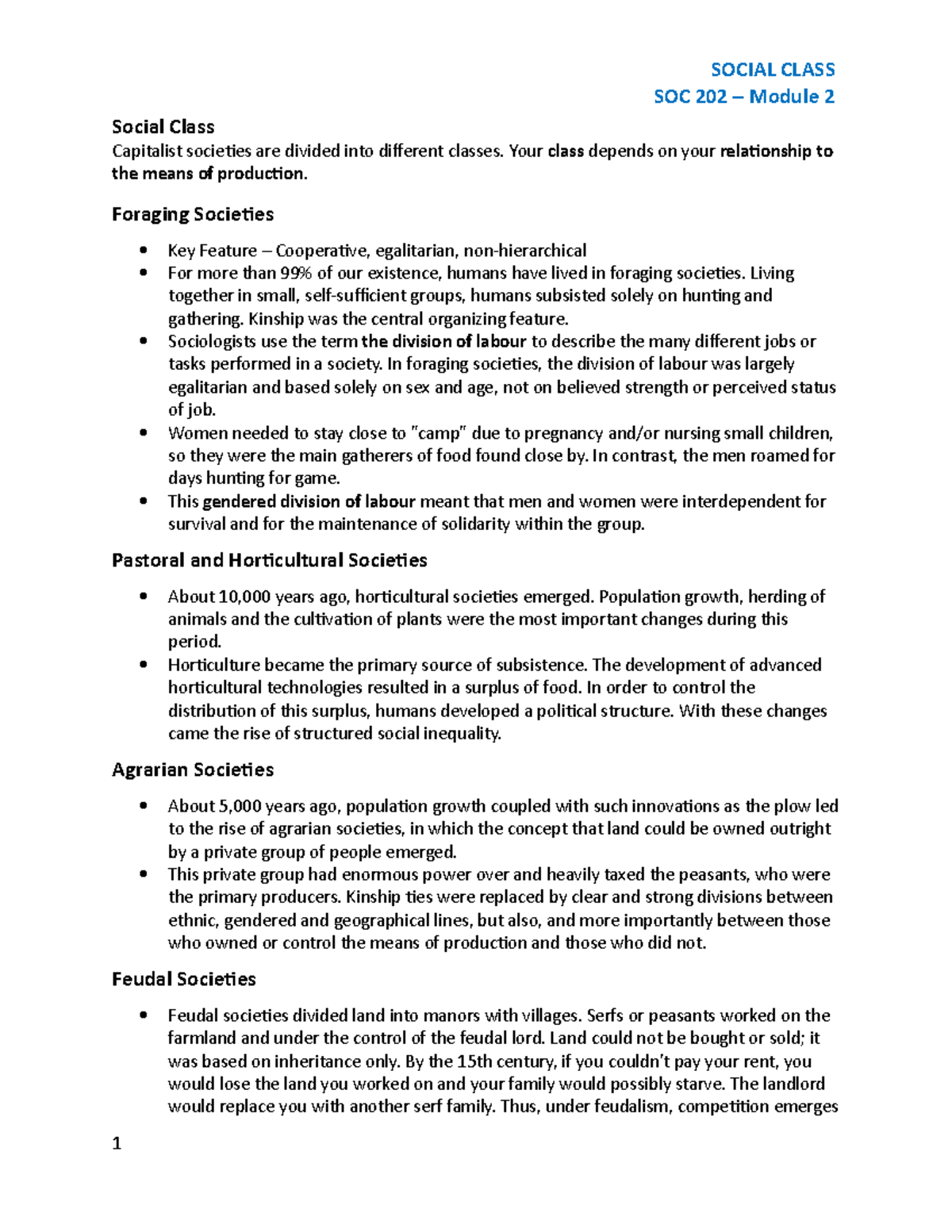 SOC 202 (Social Class) M2 - SOC 202 – Module 2 Social Class Capitalist ...