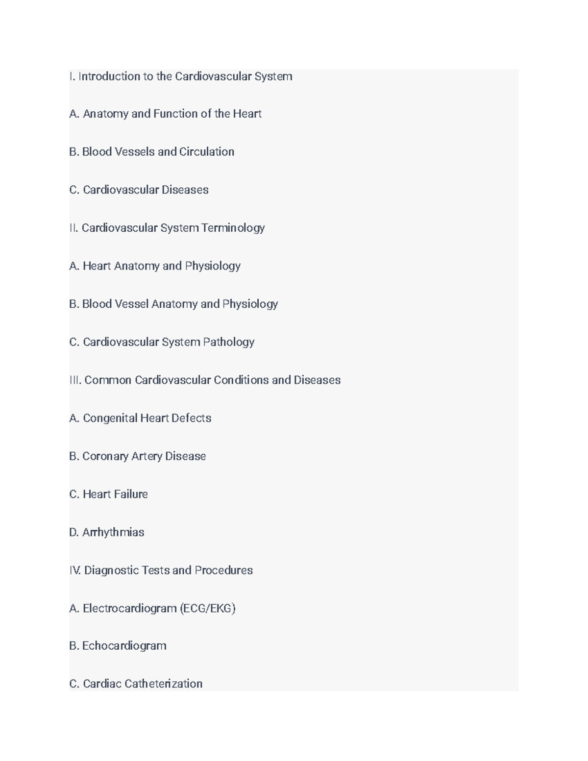 Medical Terminology - I. Introduction to the Cardiovascular System A ...