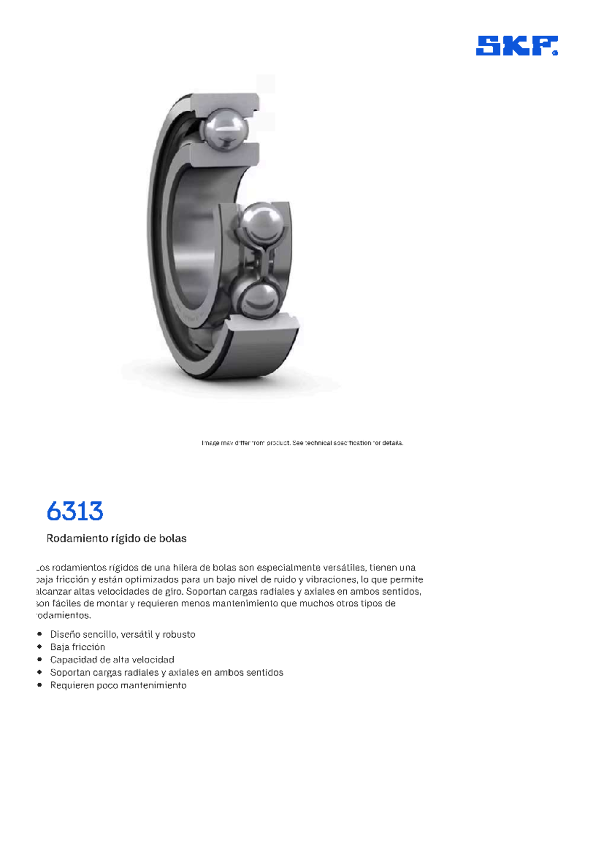 Rodamiento 6313 - Excavadora - SKF R Image may differ from product. See ...