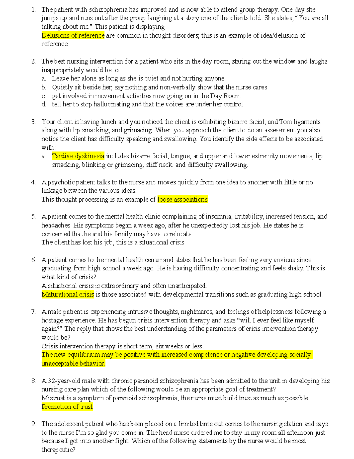 Exam 3 q new - psych exam 3 questions - The patient with schizophrenia ...