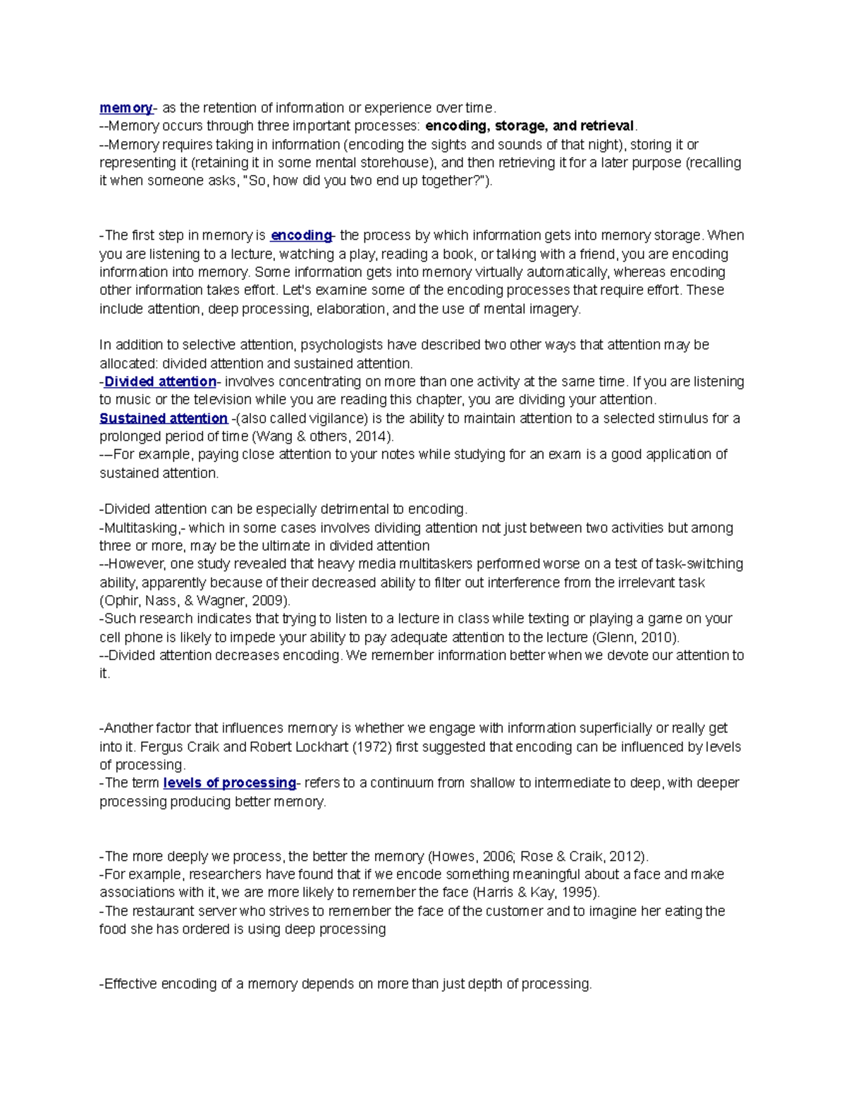 Chapter 6 notes - as the retention of information or experience over ...