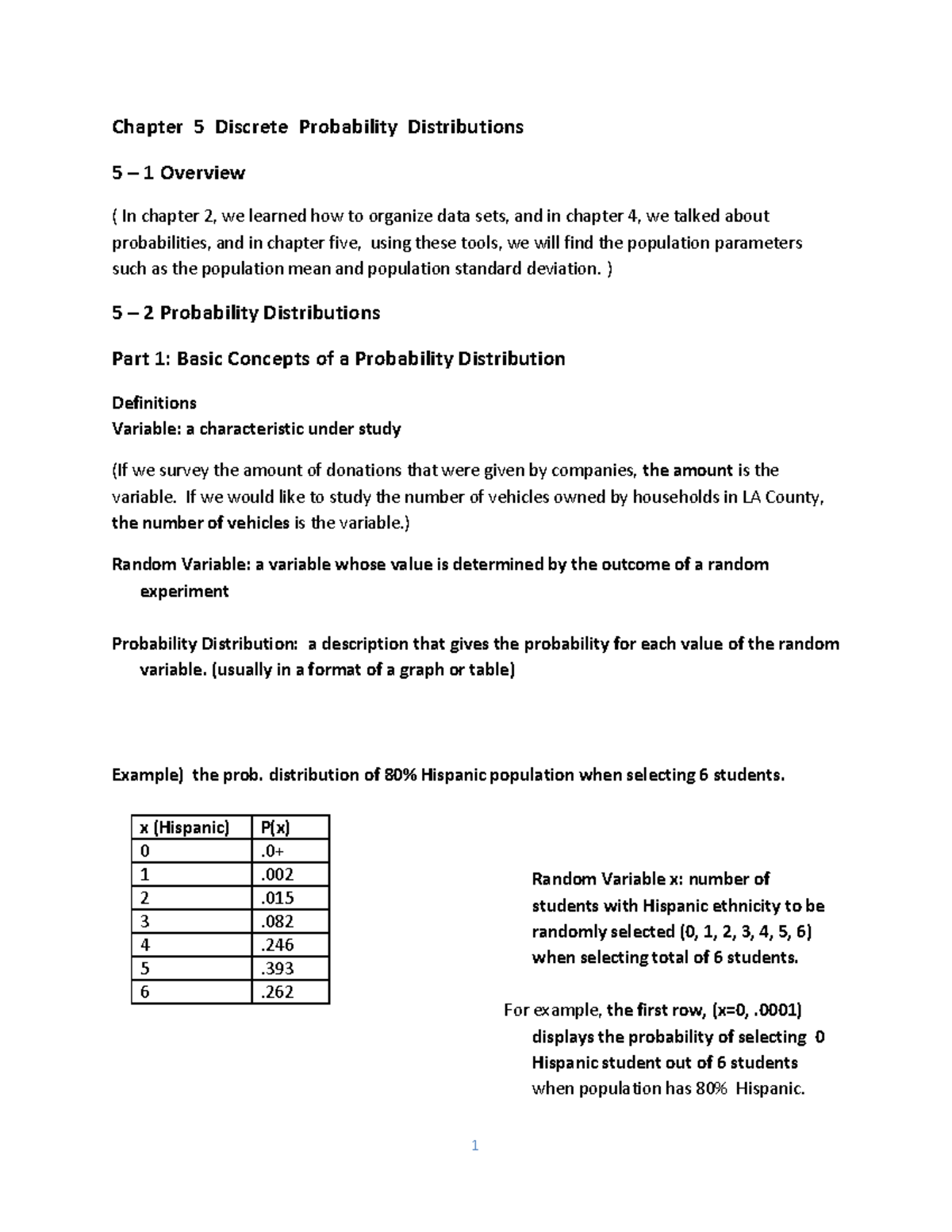Class Lecture 5-1, 5-2 - Chapter 5 Discrete Probability Distributions 5 ...