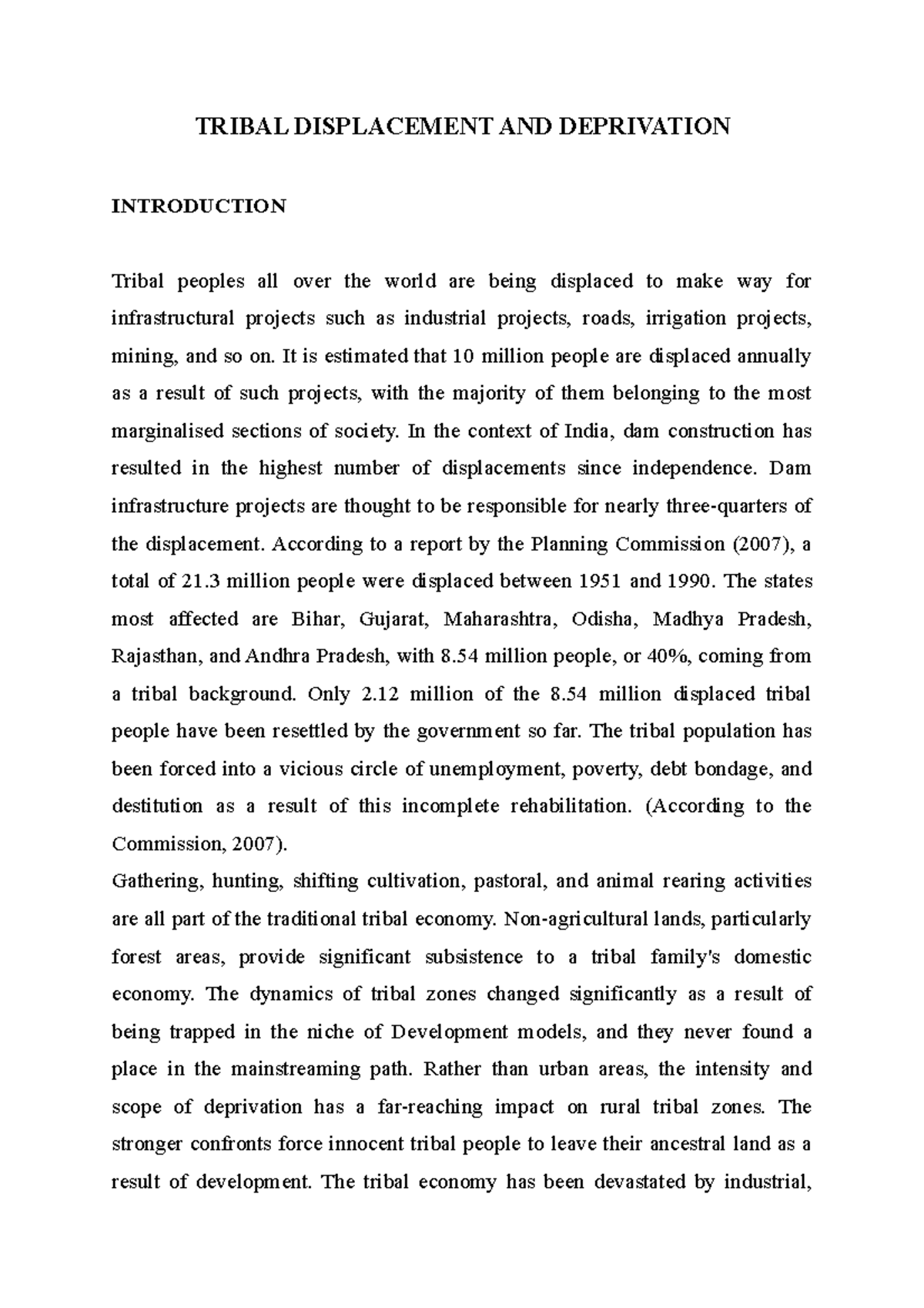 Tribal Displacement AND Deprivation - TRIBAL DISPLACEMENT AND ...