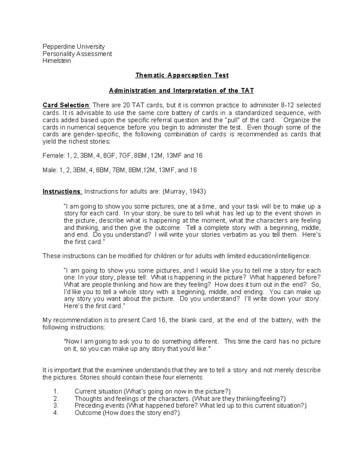 365924833 Thematic Apperception Test Administration and Interpretation ...