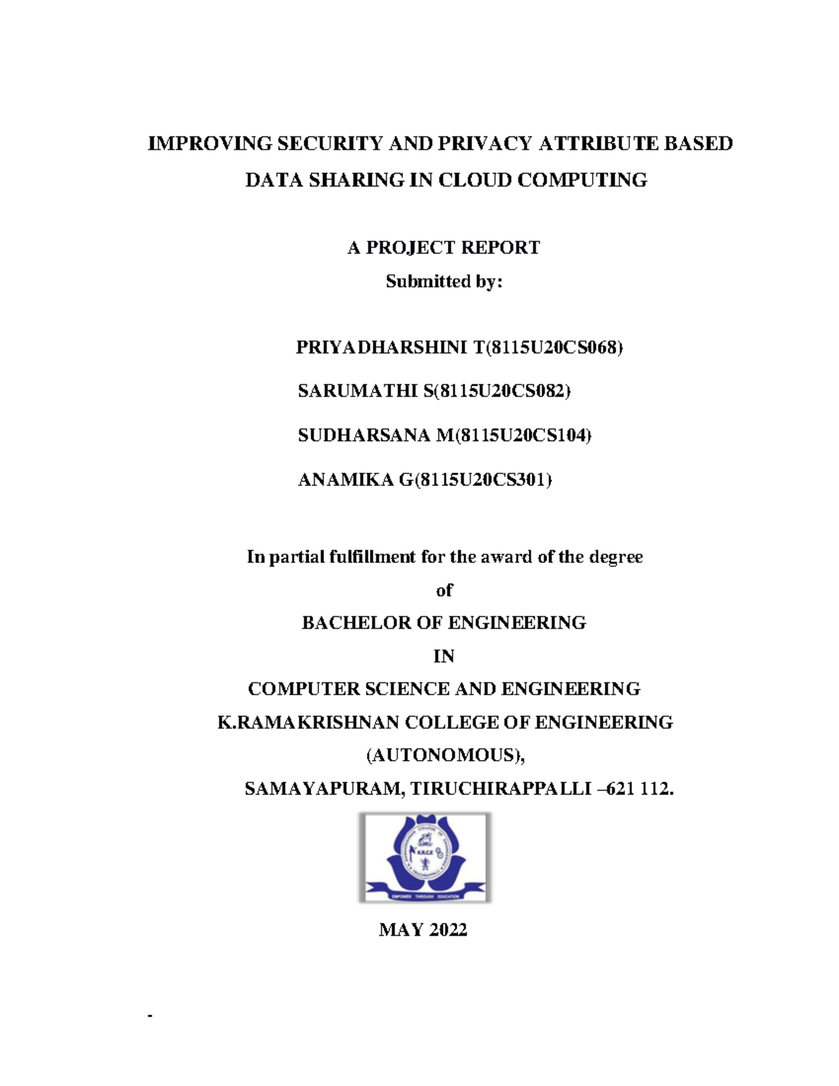 Front PAGE MINI Project Final - IMPROVING SECURITY AND PRIVACY ...