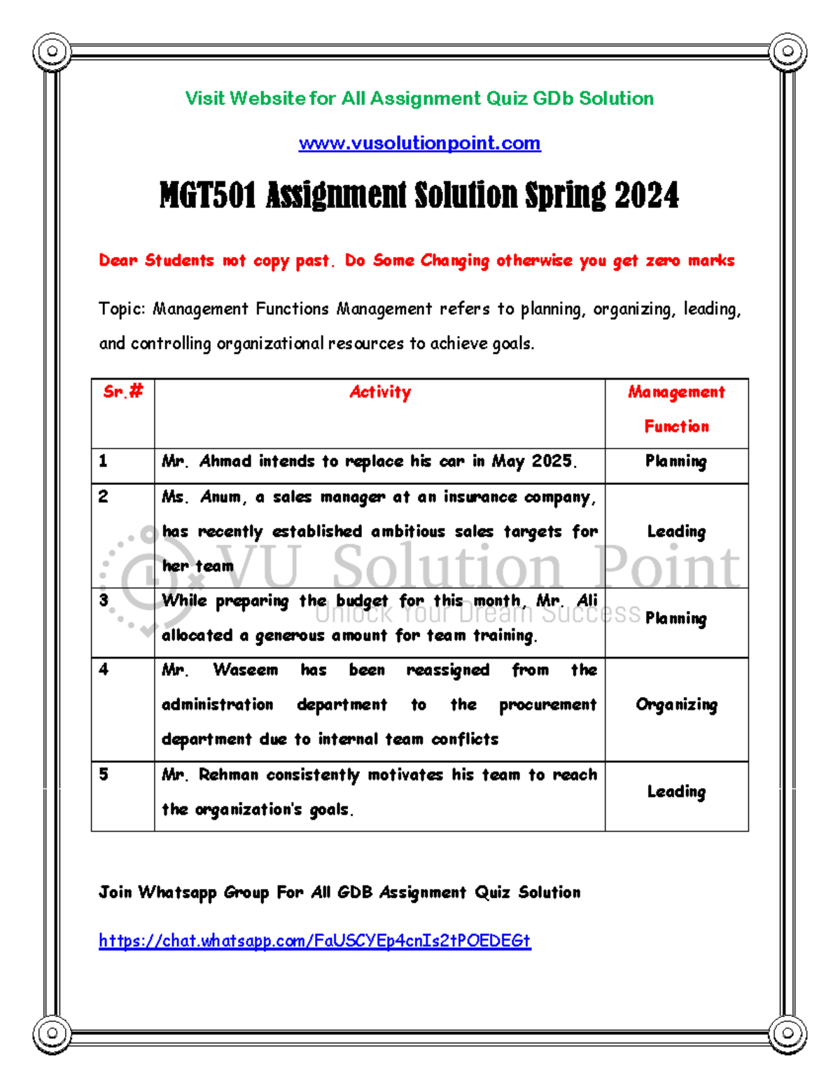 MGT501 Assignment Solution Spring 2024(vusolutionpoint - Visit Website for All Assignment Quiz ...