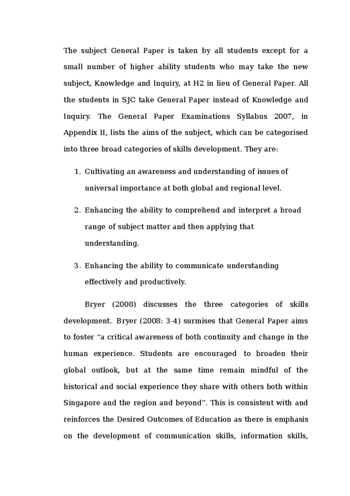 General Paper in the Ministry of Educations Curriculum Documents - The ...