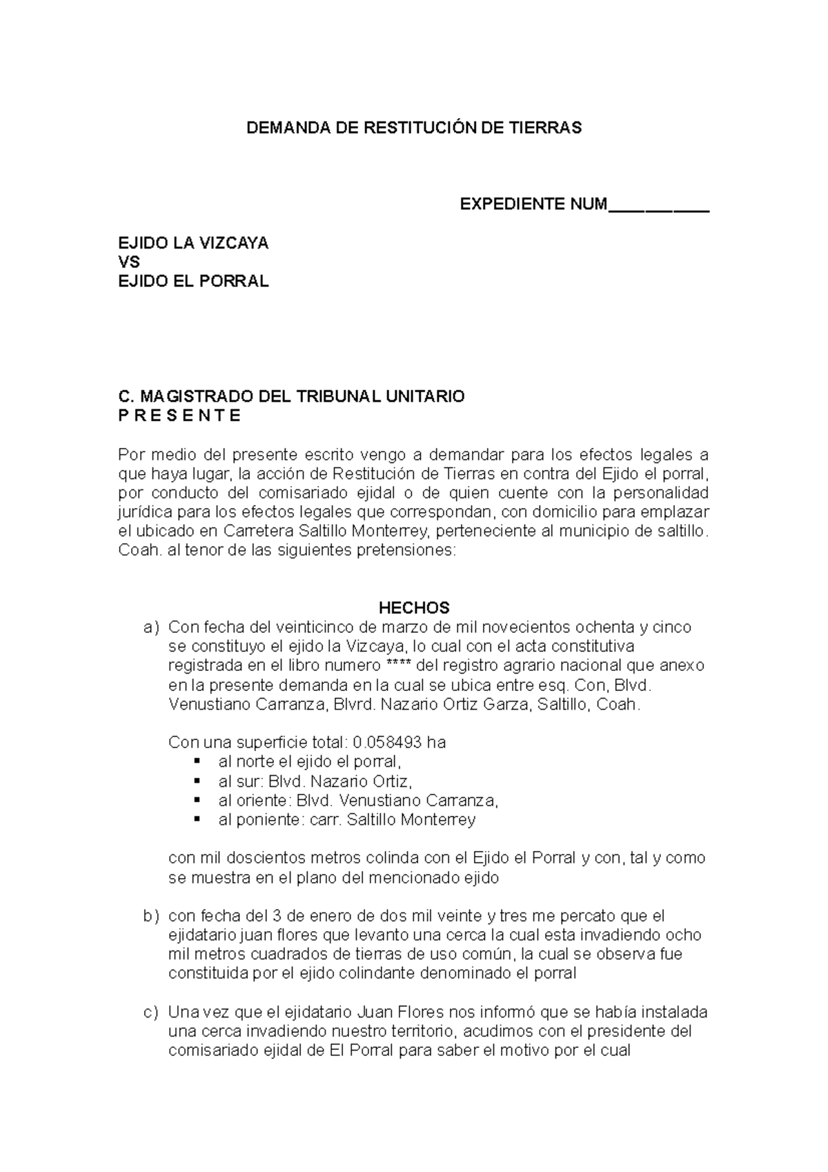 Demanda DE Restitucion de Tierras .2 - DEMANDA DE RESTITUCIÓN DE ...