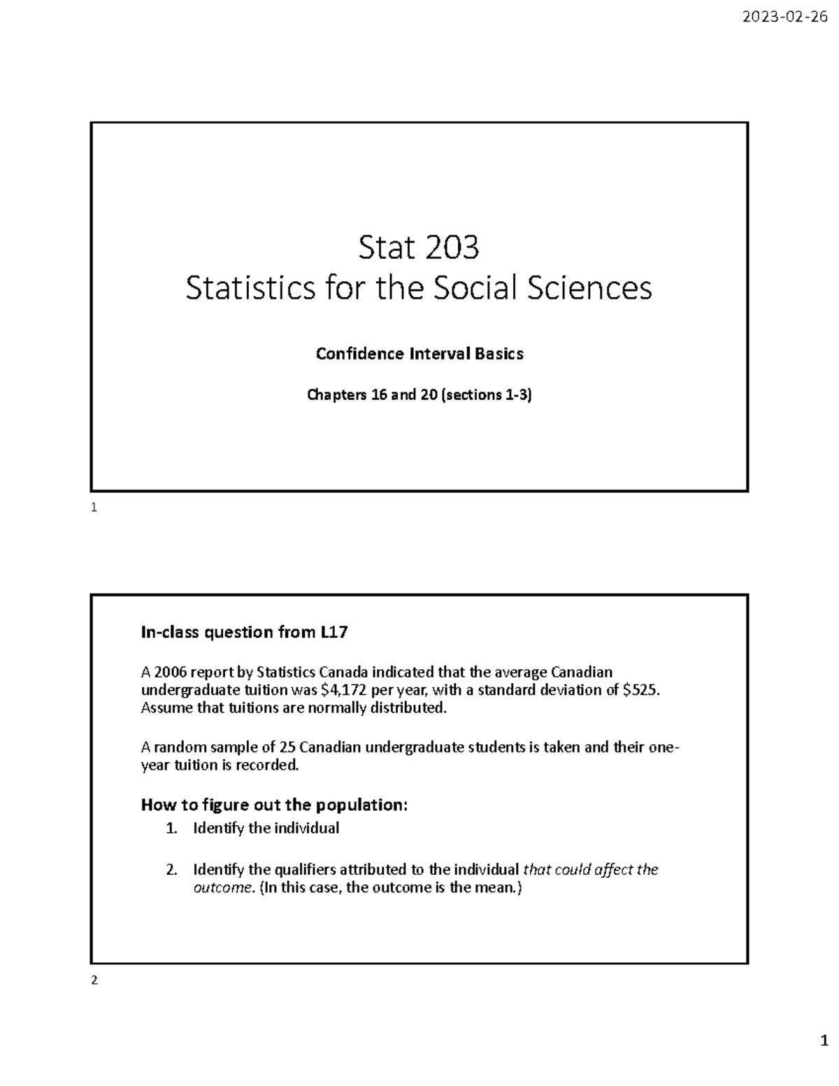 L18 - confidence interval basics - Stat 203 Statistics for the Social ...