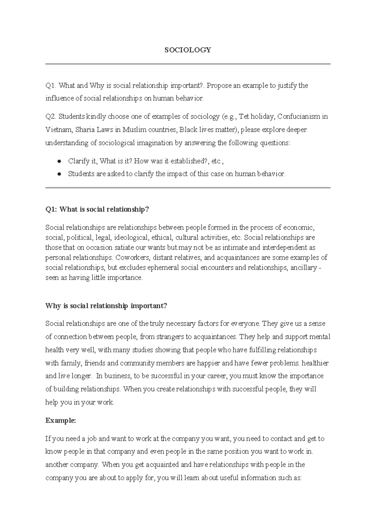 Group 2 - Week 4 - SOCIOLOGY Q1. What and Why is social relationship ...