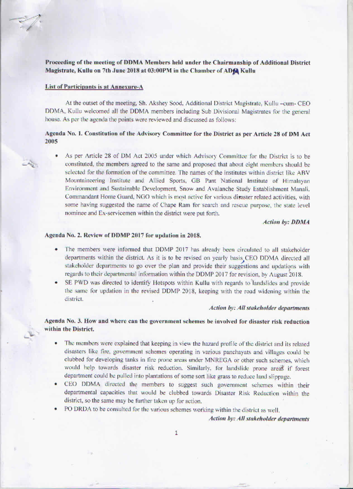 Agenda DDMA - district disaster management authority - Disaster ...
