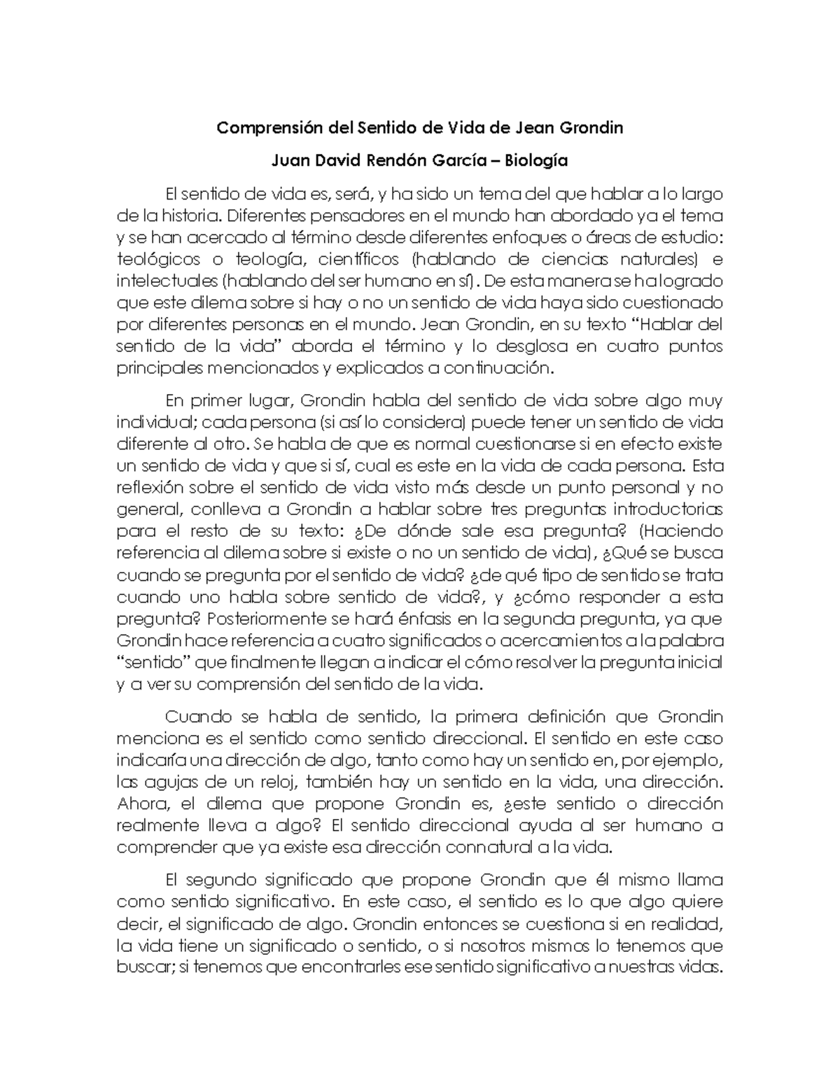 Comprensión del Sentido de Vida de Jean Grondin - ComprensiÛn del ...