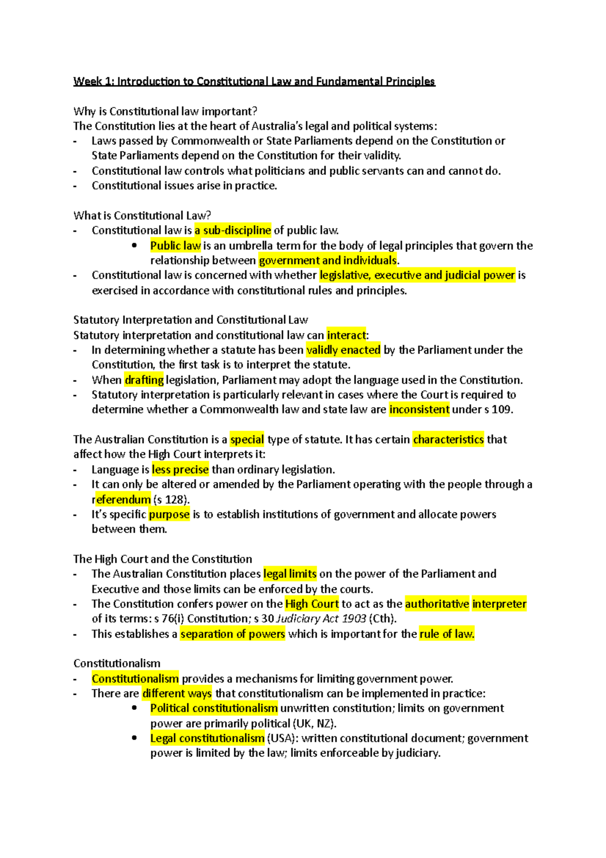 Constitutional Law Notes - Week 1: Introduction to Constitutional Law ...