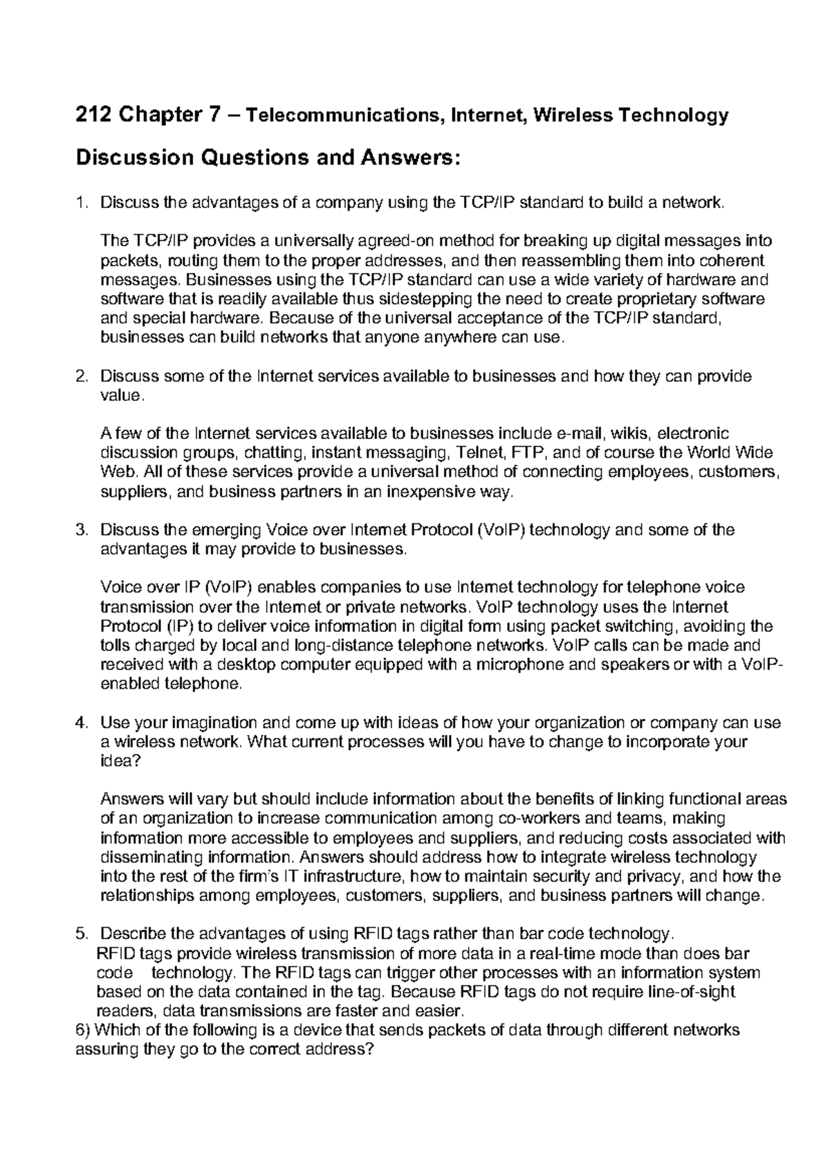 7, questions and answers - 212 Chapter 7 – Telecommunications, Internet ...