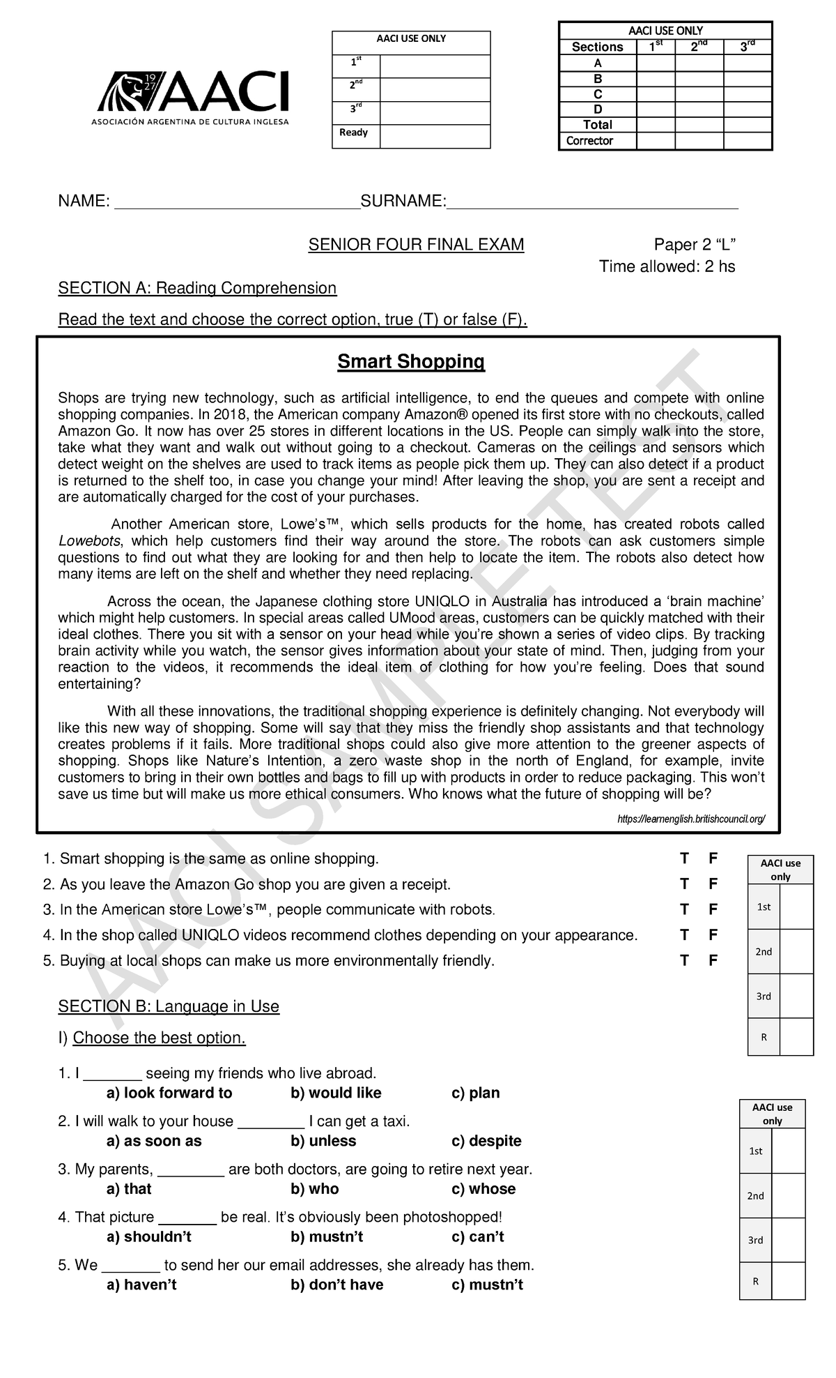 Hoy senior 4 - me obligan a subir algo - AACI use only 1st 2nd 3rd R AACI use only 1st 2nd 3rd R ...