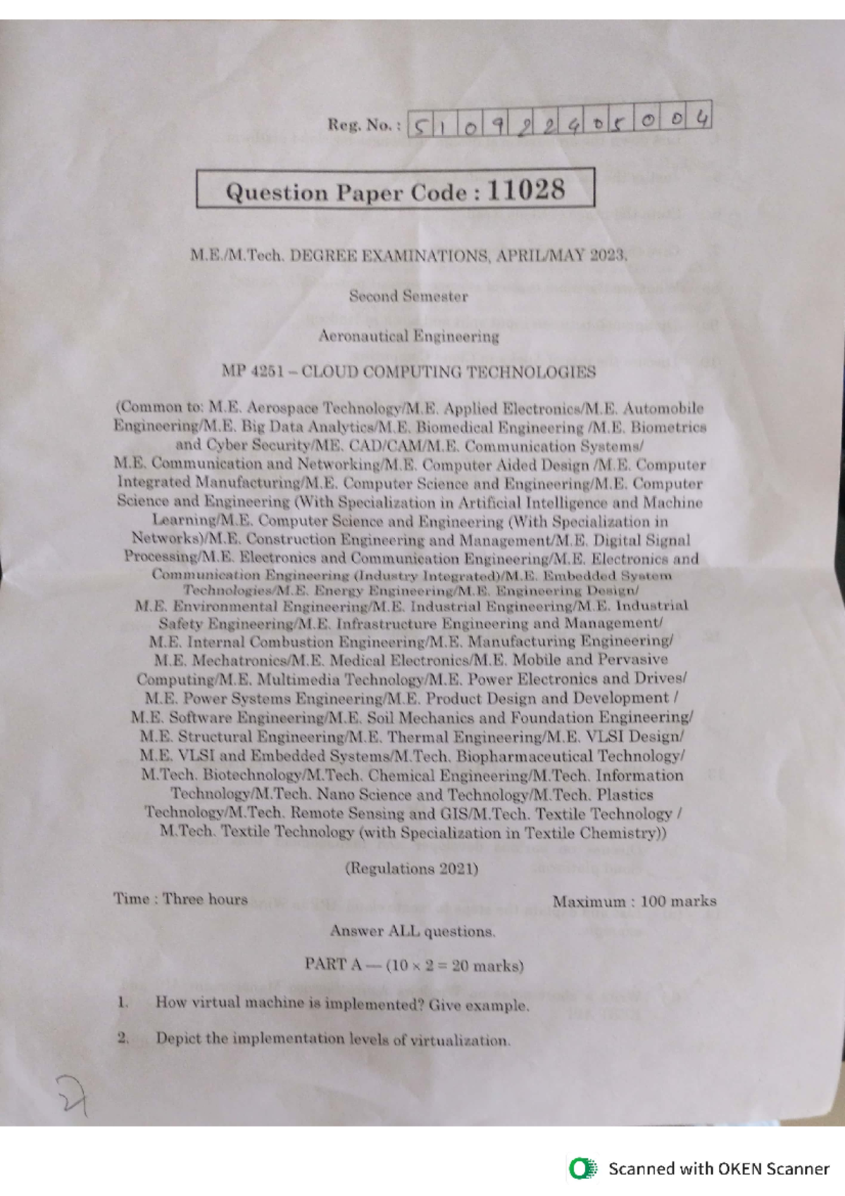 CC question paper - computer science and engineering - Studocu