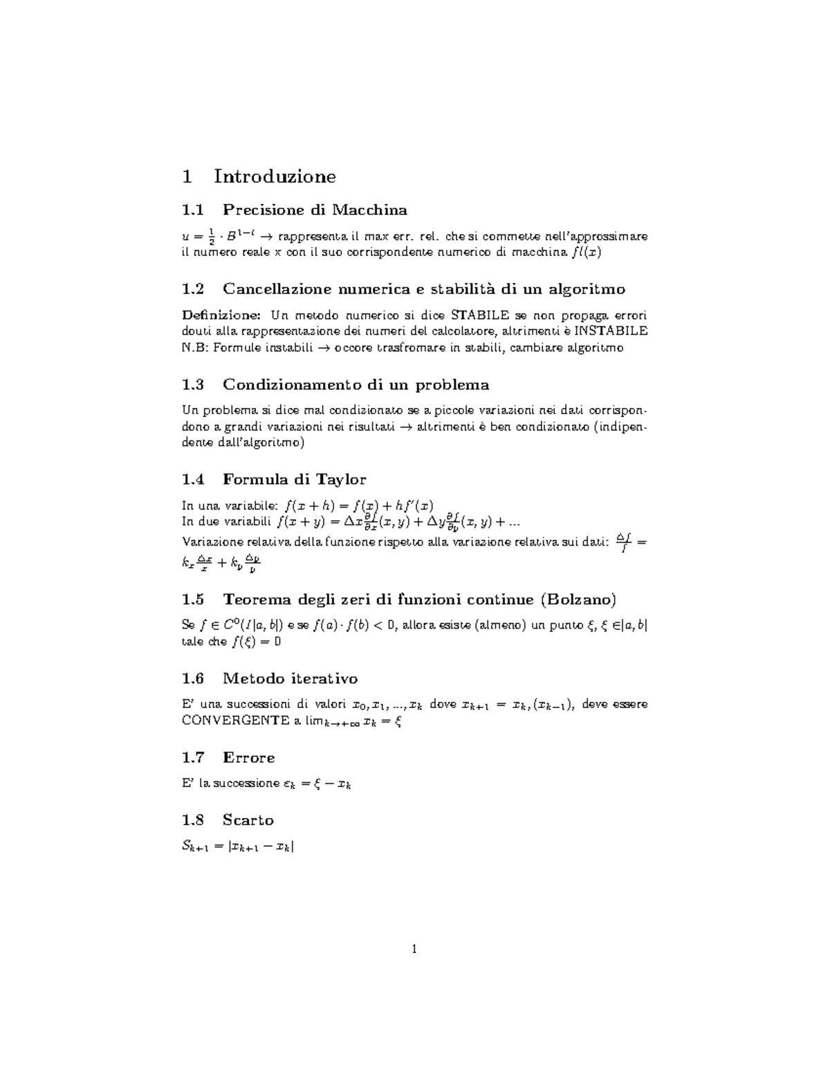 Calcolo Numerico Mini riassunto (1° parte) - Bergamaschi - 1 ...