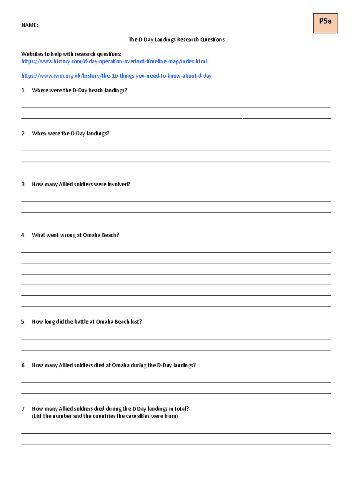 D-Day Questions - Assignment - NAME: The D-Day Landings Research ...