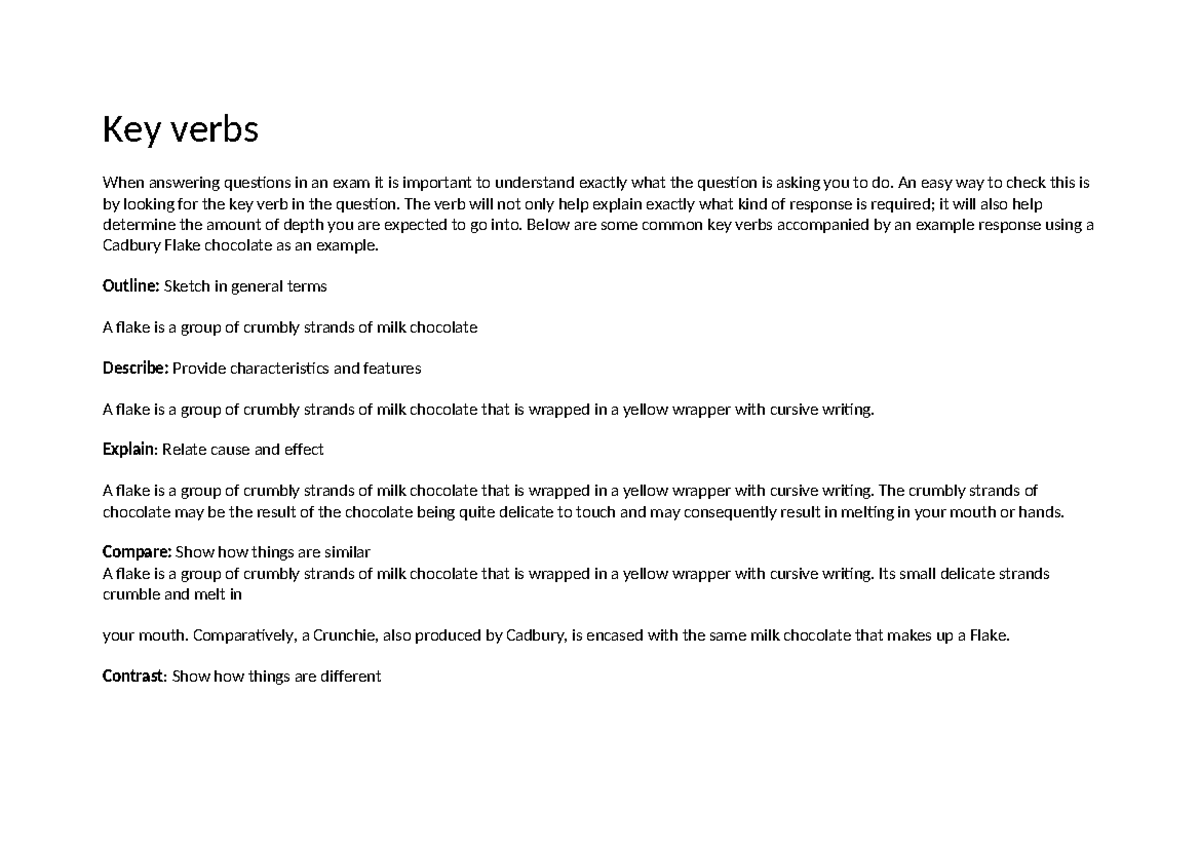 Hsc verb worksheet - hsc verbs - Key verbs When answering questions in ...