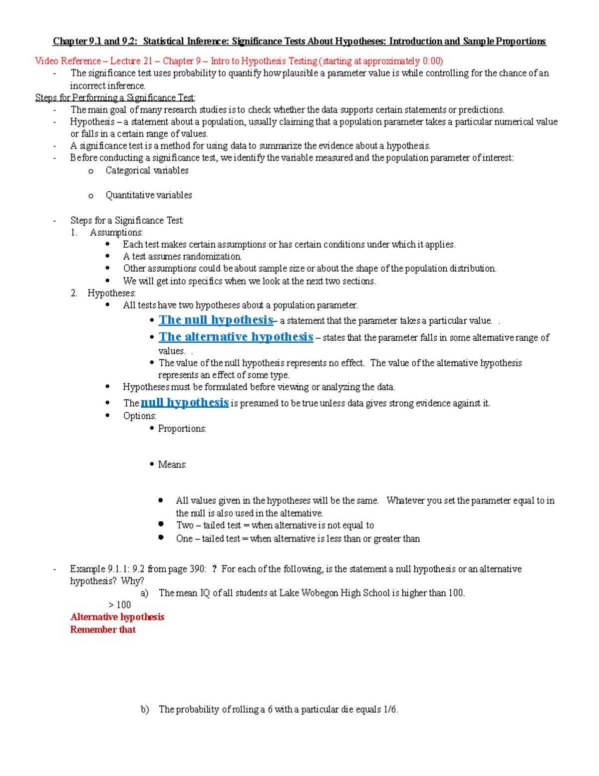 Chapter 9 Notes (Sections 9.1 and 9.2 only) Note outline - Chapter 9 ...