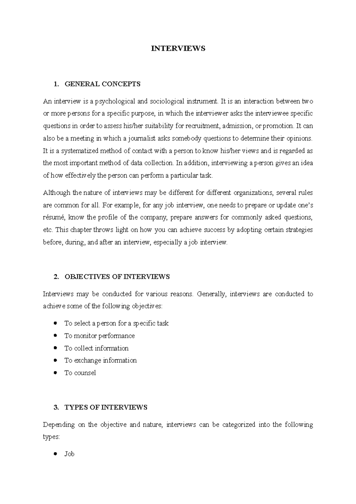 Interviews - INTERVIEWS 1. GENERAL CONCEPTS An interview is a ...