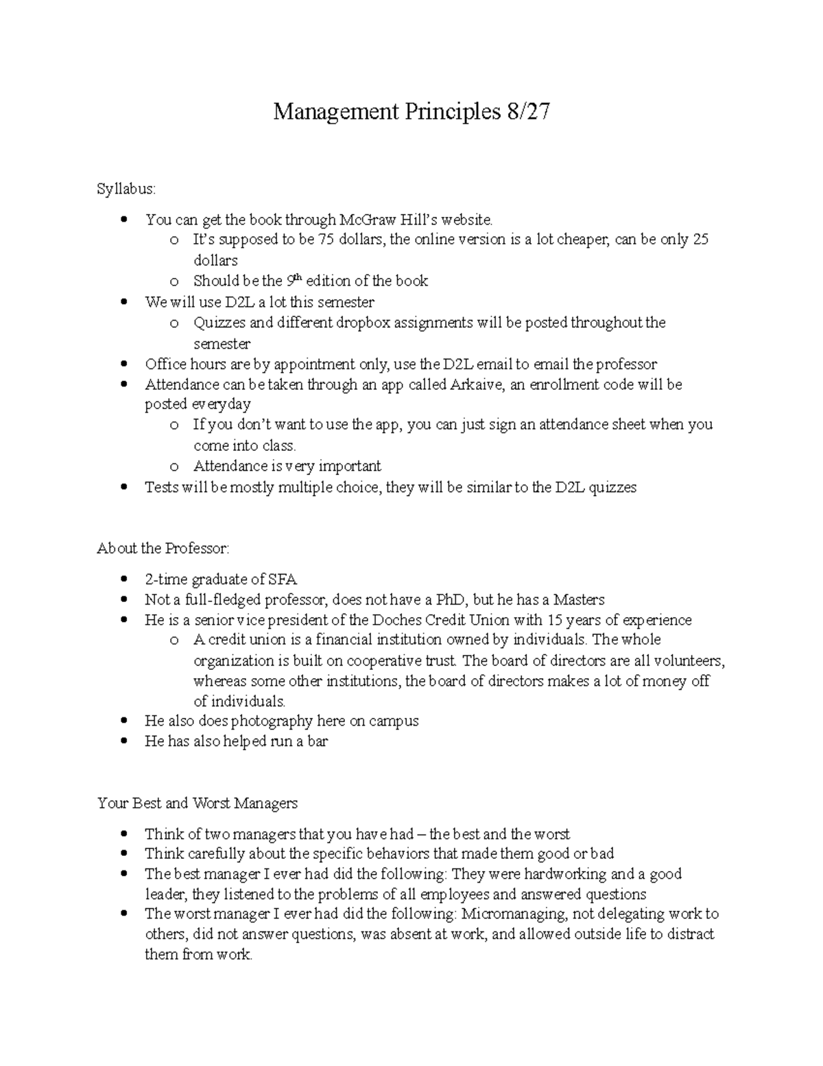 Management Principles Aug. 27 - Management Principles 8/ Syllabus: You ...