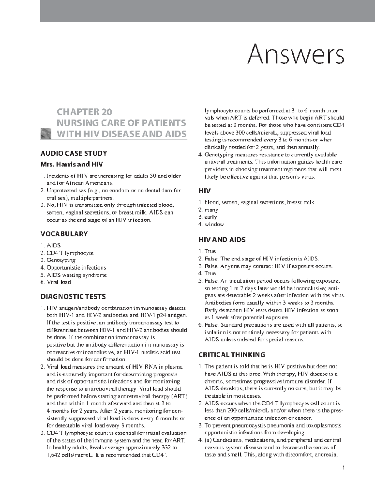 Ch 20 Case Study Answers understanding medical-surgical nursing - 1 ...