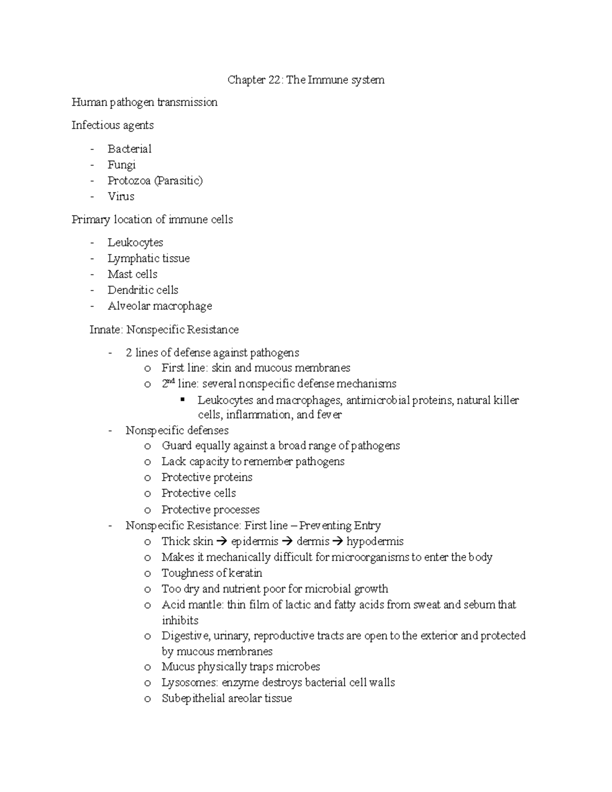 The Immune System - Chapter 22: The Immune system Human pathogen ...