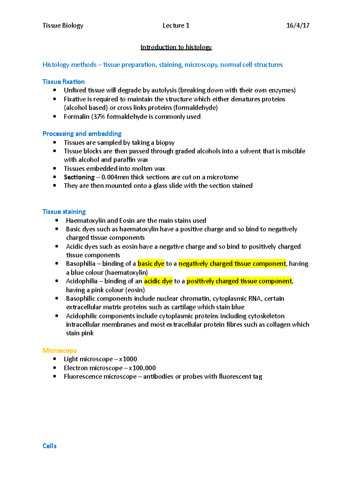 Introduction to histology - Studocu