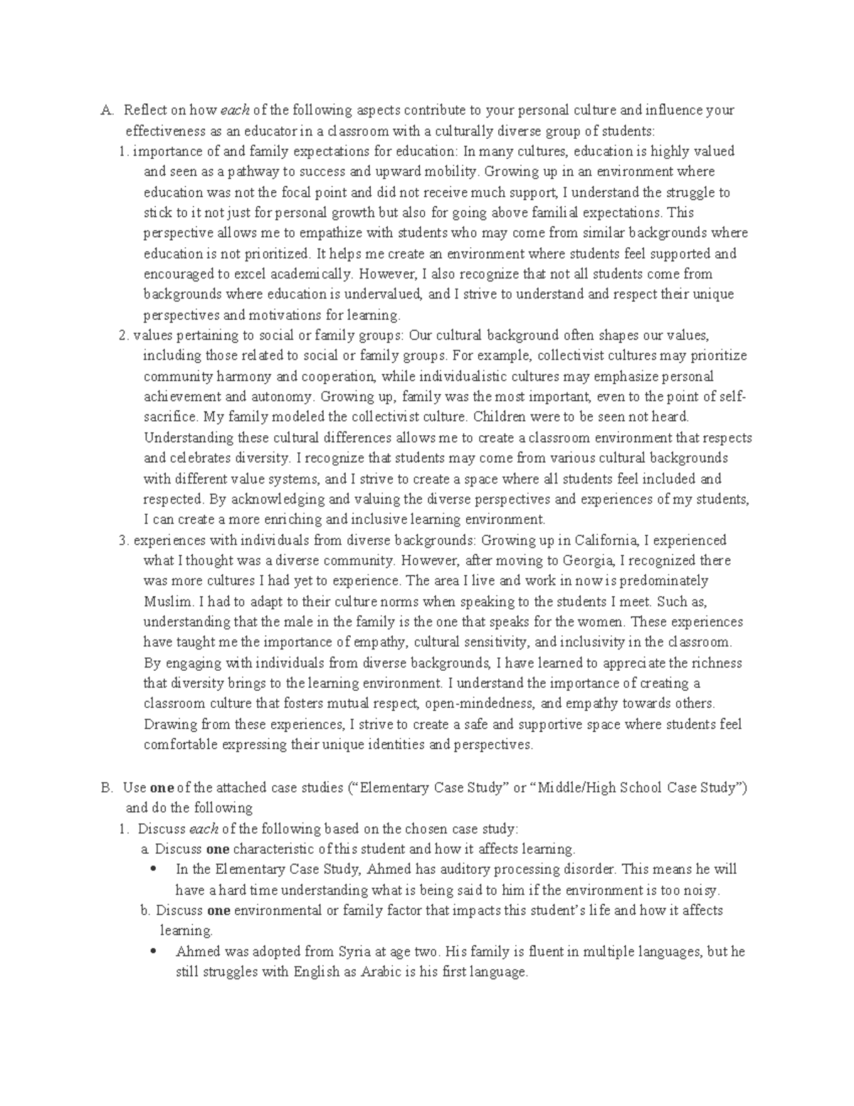 Task 1 Equity Pedagogy - A. Reflect on how each of the following ...