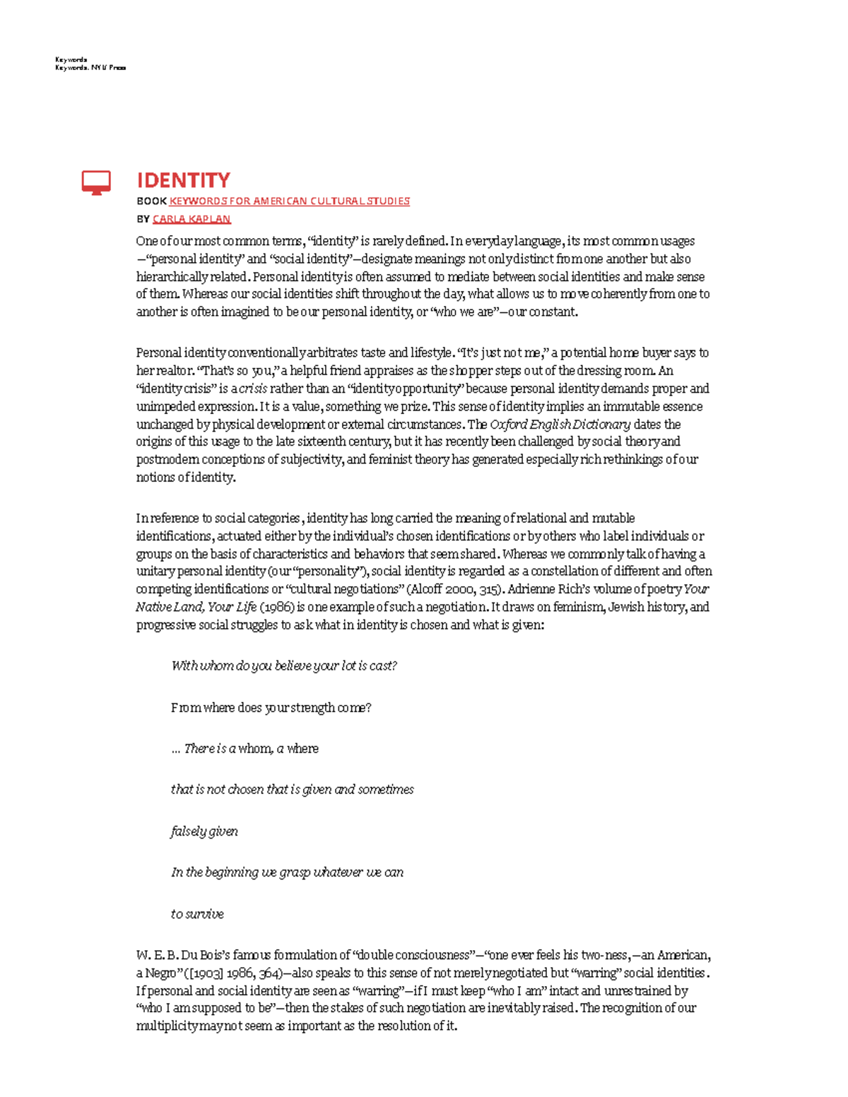 Identity Keywords - notes - Keywords Keywords: NYU Press IDENTITY BOOK ...
