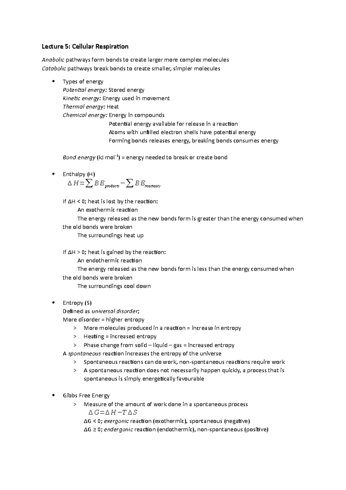 Lecture 5 Cellular Respiration - BCCB1000 - Cell Biology - Curtin - StuDocu