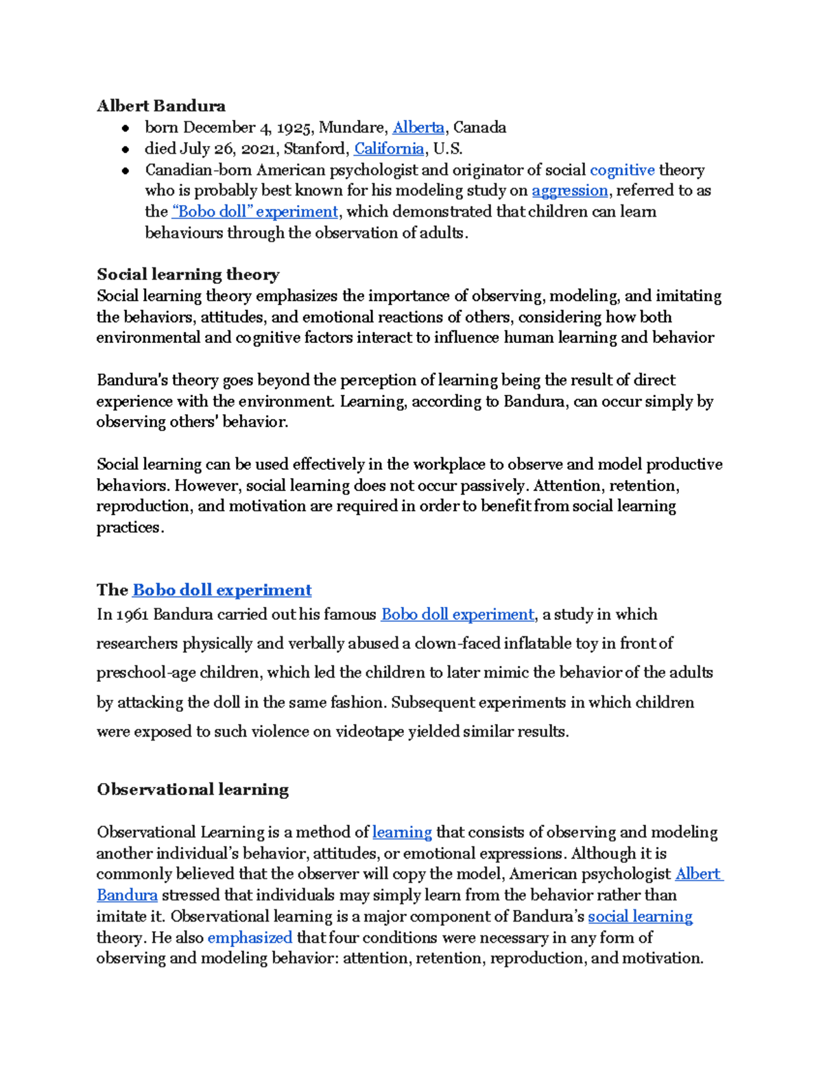 Observational Learning Theory by Albert Bandura - Albert Bandura born ...