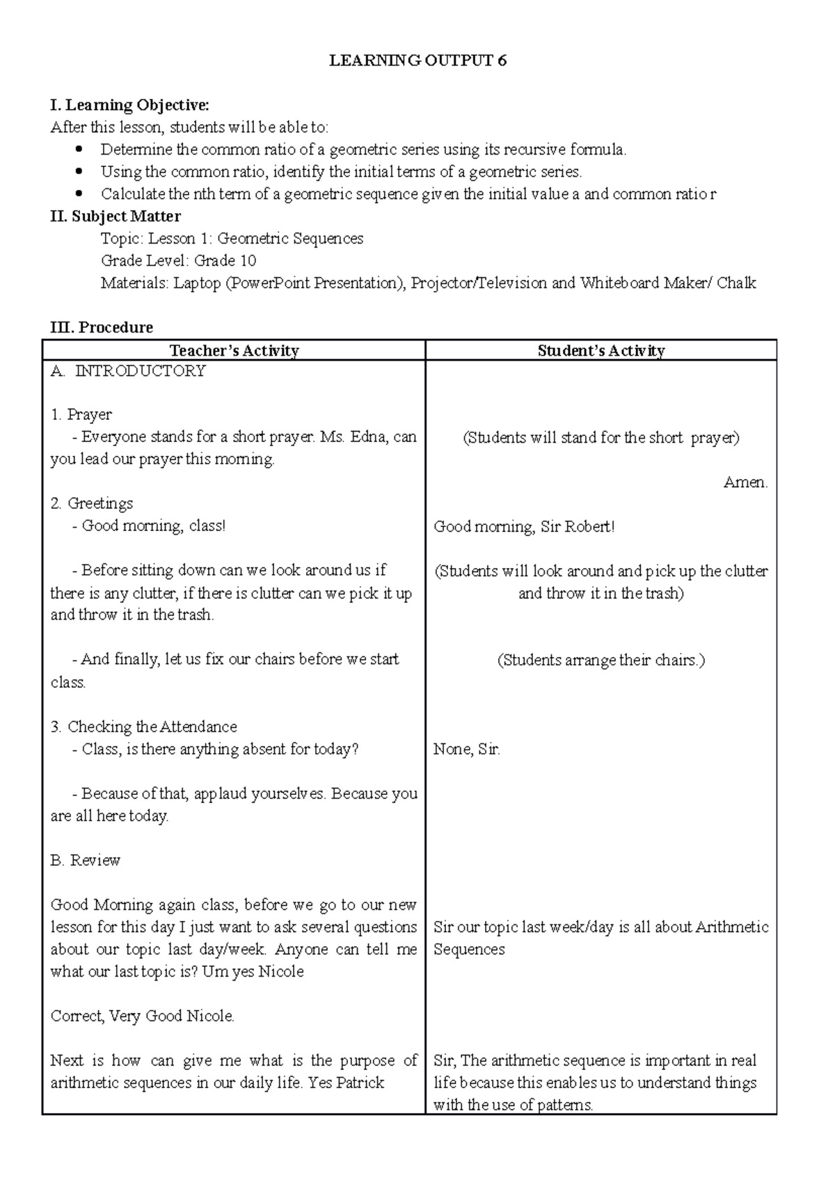 Inductive Learning Strategy - LEARNING OUTPUT 6 I. Learning Objective ...
