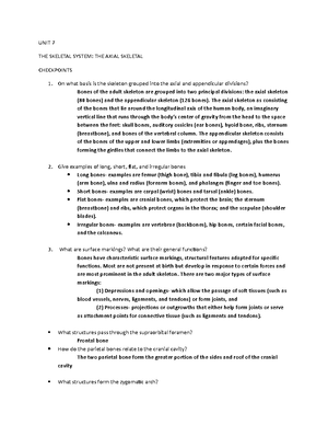 UNIT 8 Skeletal System Appendicular Skeleton Checklist & Answer ...