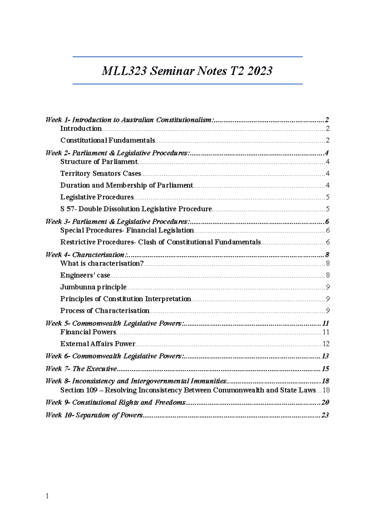 MLL323 Seminar Notes T2 202 - MLL323 Seminar Notes T Week 1 ...